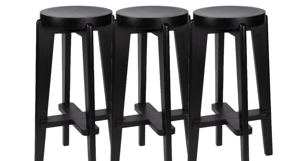 Set of 3 High Bar Stool Wood DT.W.19. Charcoal Black DETJER